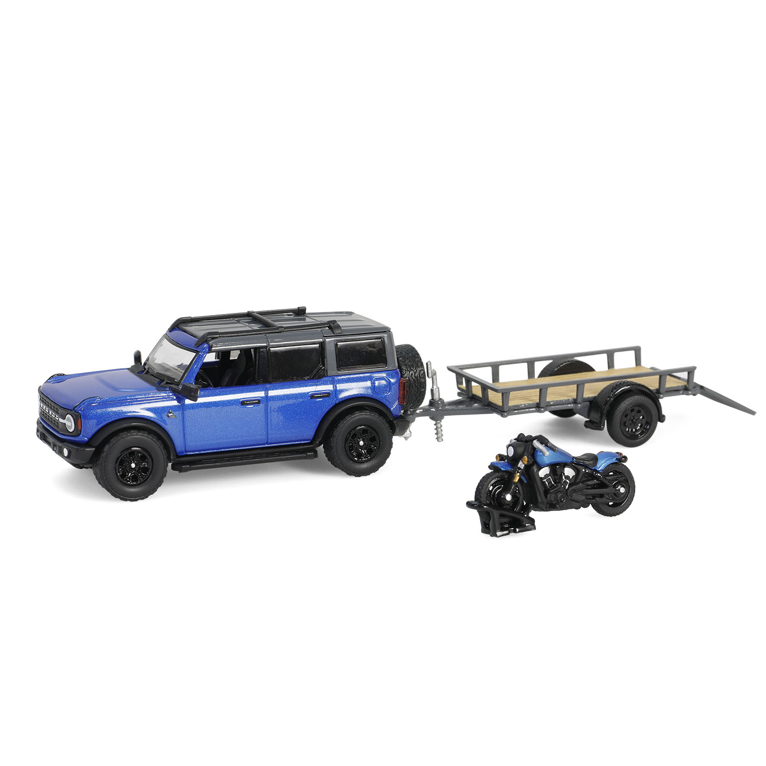 2021 Ford Bronco Black Diamond-Velocity Blue Metallic & Motorcycle ...